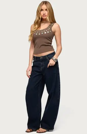 EDIKTED Pearly Button Tank - Brown