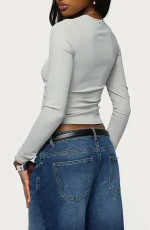 EDIKTED Long Sleeve Crop Top - Gray