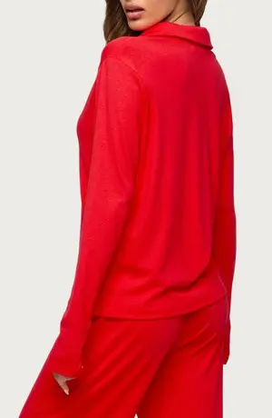 EDIKTED Justina Lounge Button-up Top - Red