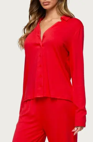 EDIKTED Justina Lounge Button-up Top - Red