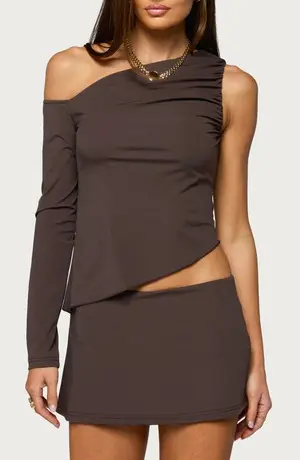EDIKTED Lucretia Asymmetric One-shoulder Top - Brown