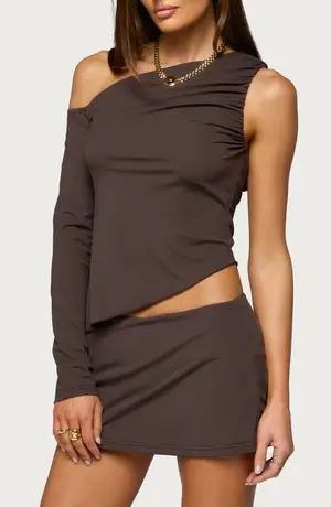 EDIKTED Lucretia Asymmetric One-shoulder Top - Brown