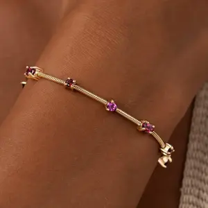 KARMA AND LUCK Garnet Gold-plated Bolo Bracelet