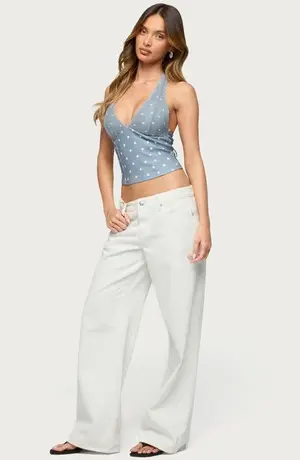 EDIKTED Lace Dot Halter Crop Top
