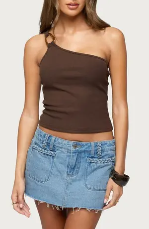 EDIKTED Calista O-ring One-shoulder Rib Crop Top