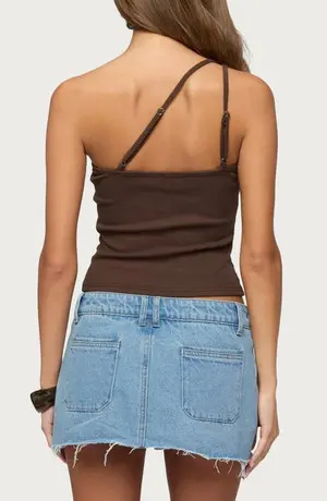 EDIKTED Calista O-ring One-shoulder Rib Crop Top