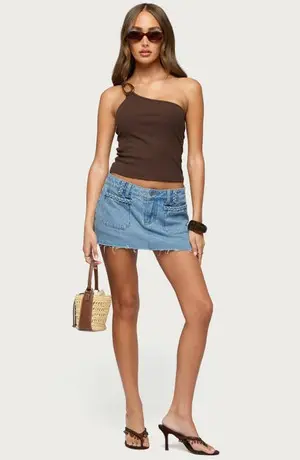 EDIKTED Calista O-ring One-shoulder Rib Crop Top