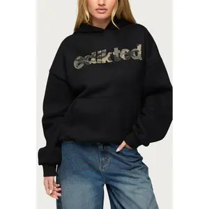 EDIKTED Oversized Hoodie With Camouflage Logo - Black