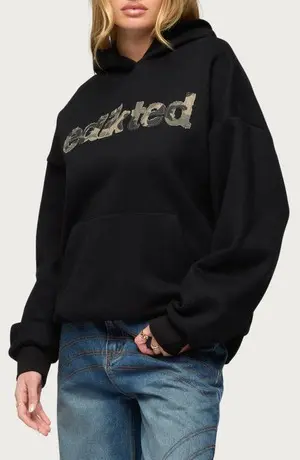 EDIKTED Oversized Hoodie With Camouflage Logo - Black