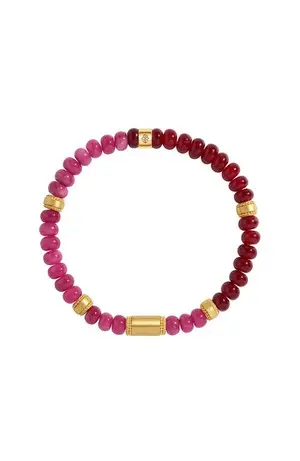 KARMA AND LUCK Garnet Rhodolite Gold Plated Beaded Bracelet - Pink/purple