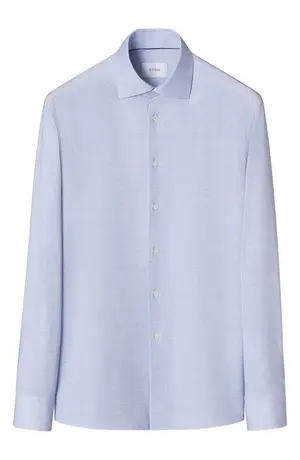 Eton Slim Fit Check Stretch Jersey Dress Shirt - Light Blue