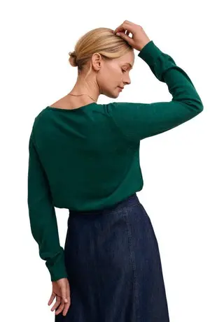 CELTIC & CO. Merino Fine Knit Boat Neck Jumper - Emerald