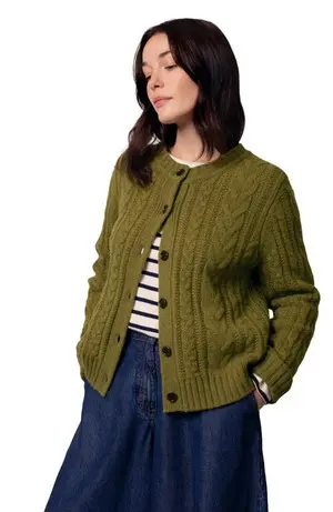 CELTIC & CO. Merino Wool Cable Knit Cardigan - Moss
