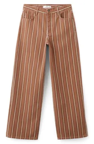 Mango Striped Straight Leg Jeans - Medium Brown