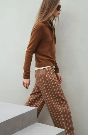 Mango Striped Straight Leg Jeans - Medium Brown
