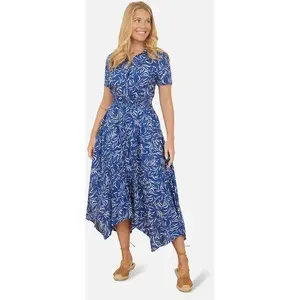 YUMI Printed Midi Shirt Dress With Ruching - Blue