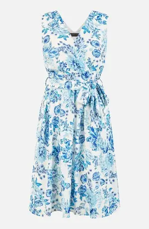 YUMI Floral Wrap Skater Midi Dress