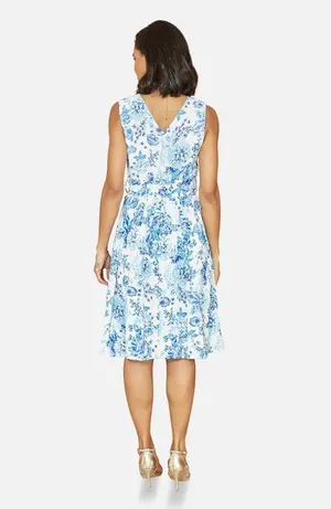 YUMI Floral Wrap Skater Midi Dress