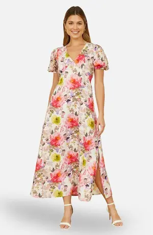 YUMI Floral Print Midi Dress