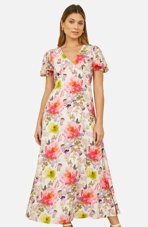 YUMI Floral Print Midi Dress