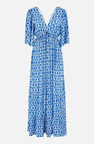 YUMI Printed Maxi Dress With Cross Over Back