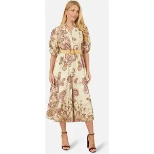 YUMI Broderie Anglaise Cotton Midi Shirt Dress - Pink