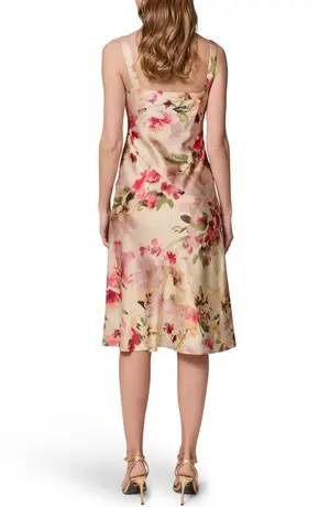 Donna Karan New York Floral Cowl Neck Satin Dress