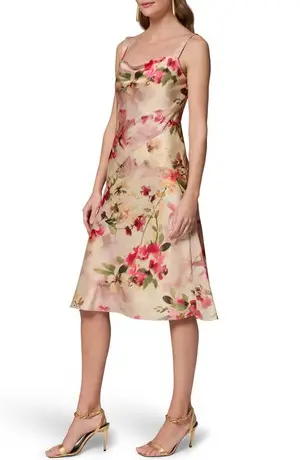 Donna Karan New York Floral Cowl Neck Satin Dress