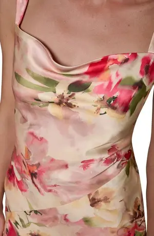 Donna Karan New York Floral Cowl Neck Satin Dress