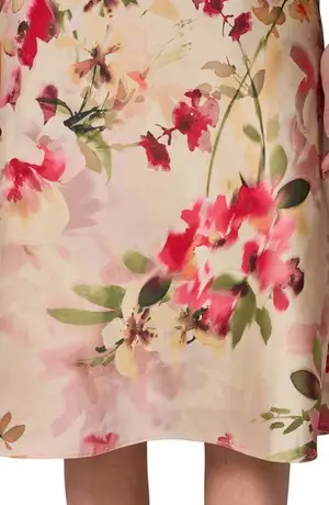 Donna Karan New York Floral Cowl Neck Satin Dress
