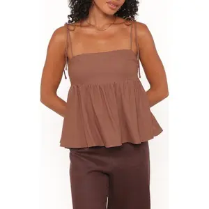 PETAL & PUP Zephyra Tie Strap Babydoll Camisole - Brown