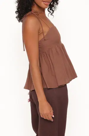 PETAL & PUP Zephyra Tie Strap Babydoll Camisole - Brown