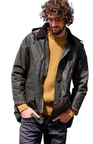 CELTIC & CO. Waxed Cotton Jacket With Corduroy Trim - Olive