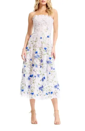 Dress The Population Kailyn Strapless Floral Embroidered Lace Cocktail Dress