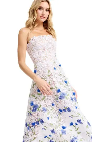 Dress The Population Kailyn Strapless Floral Embroidered Lace Cocktail Dress