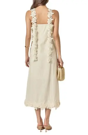 English Factory Flower Strap Linen Midi Dress