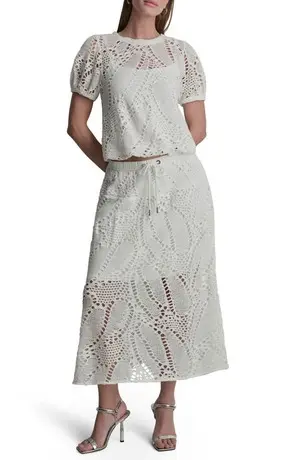 Dkny Crochet Leaf A-line Midi Skirt