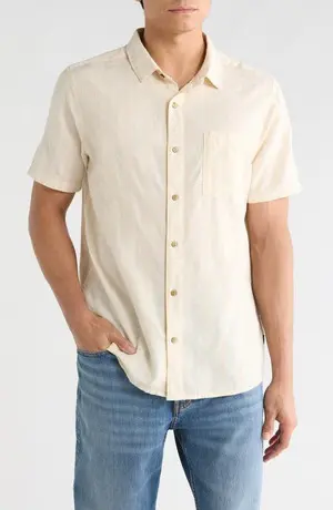 ROARK Crosswinds Short Sleeve Cotton Blend Dobby Button-up Shirt - Unbleached