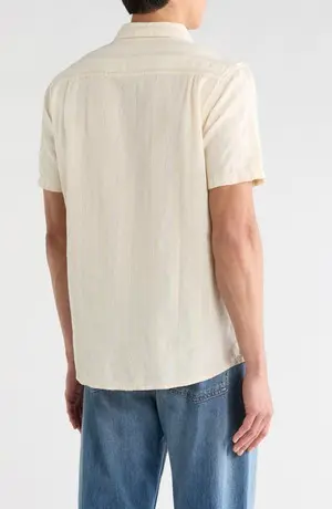 ROARK Crosswinds Short Sleeve Cotton Blend Dobby Button-up Shirt - Unbleached
