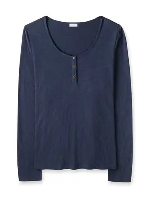 CELTIC & CO. Slub Jersey Scoop Neck Henley Top - Dark Navy