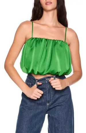 Susana Monaco Bubble Crop Satin Camisole - Shamrock