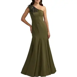 Mac Duggal MAC DUGGAL Petite Crepe One-Shoulder Gown Olive