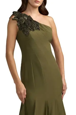 Mac Duggal Petite Crepe One-shoulder Gown - Olive