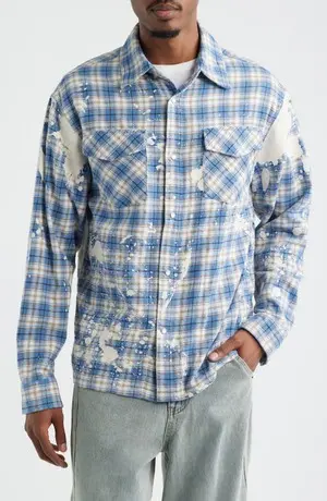 CRIMINAL DAMAGE Bleached Plaid Snap-up Shirt