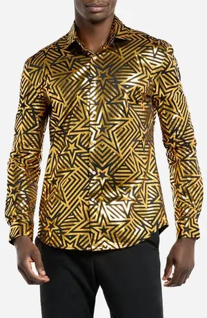 Opposuits Golden Geo Star Modern Tailored Fit Button-up Shirt - Black