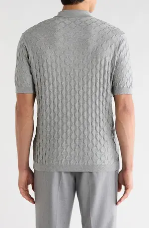 JACK VICTOR Dylan Cotton & Silk Jacquard Polo Sweater - Grey