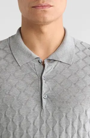 JACK VICTOR Dylan Cotton & Silk Jacquard Polo Sweater - Grey