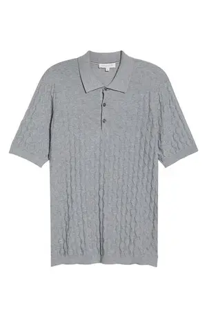 JACK VICTOR Dylan Cotton & Silk Jacquard Polo Sweater - Grey