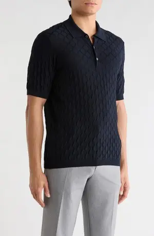 JACK VICTOR Dylan Cotton & Silk Jacquard Polo Sweater