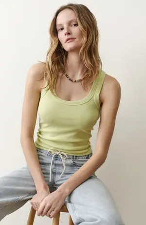 Marine Layer Lexi Scoop Neck Rib Tank - Faded Lime